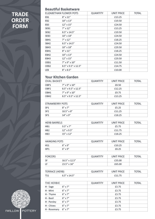 TRADE ORDER FORM - Annex Design